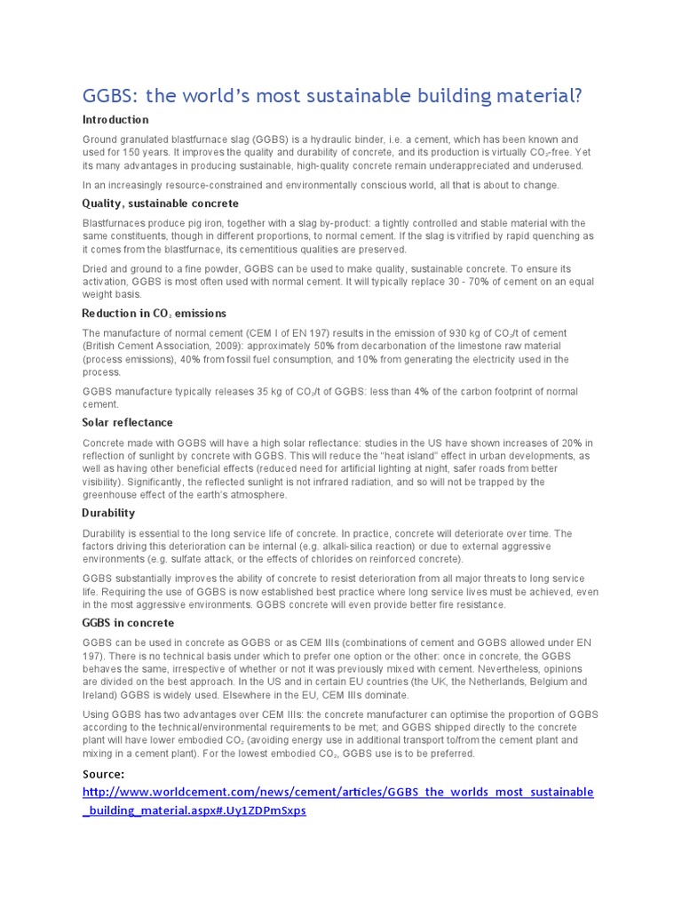 GGBS Properties | PDF | Concrete | Cement