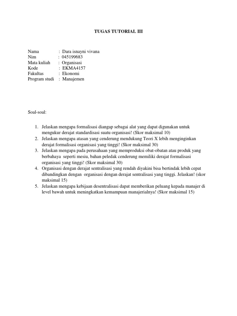 Tugas Tutorial III Organisasi | PDF | Karier & Perkembangan