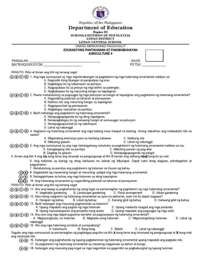 P1 - Eep 4 - Agri - Q1 | PDF
