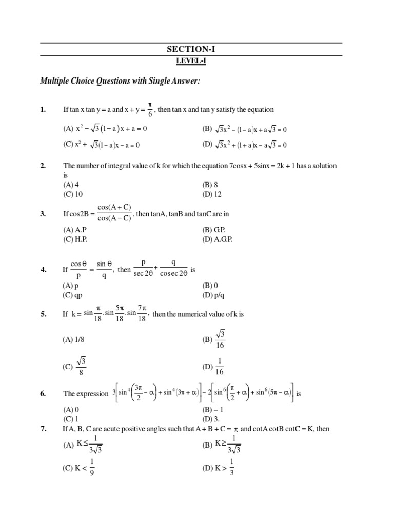 Trigo Ratios & Identities-03 - Exercise | PDF | Trigonometric Functions ...