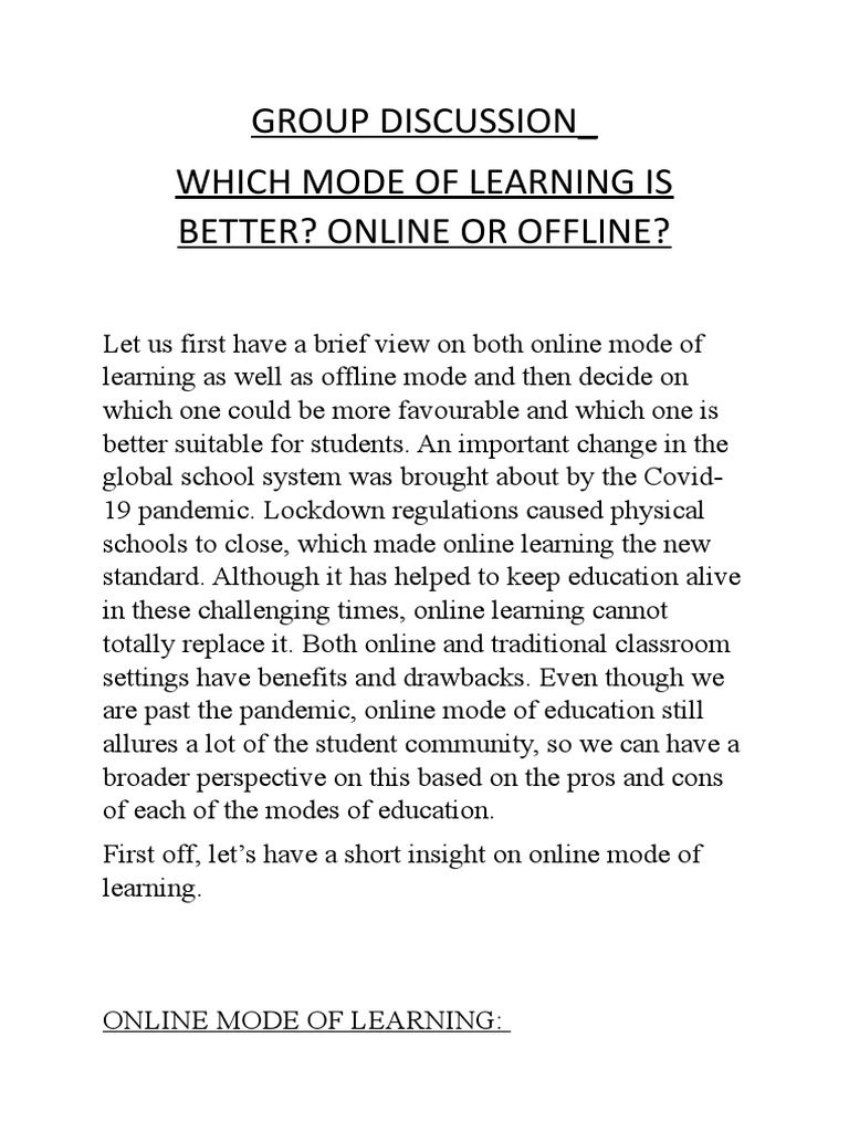 Online Vs Offline Learning | PDF | Distance Education | Educational ...