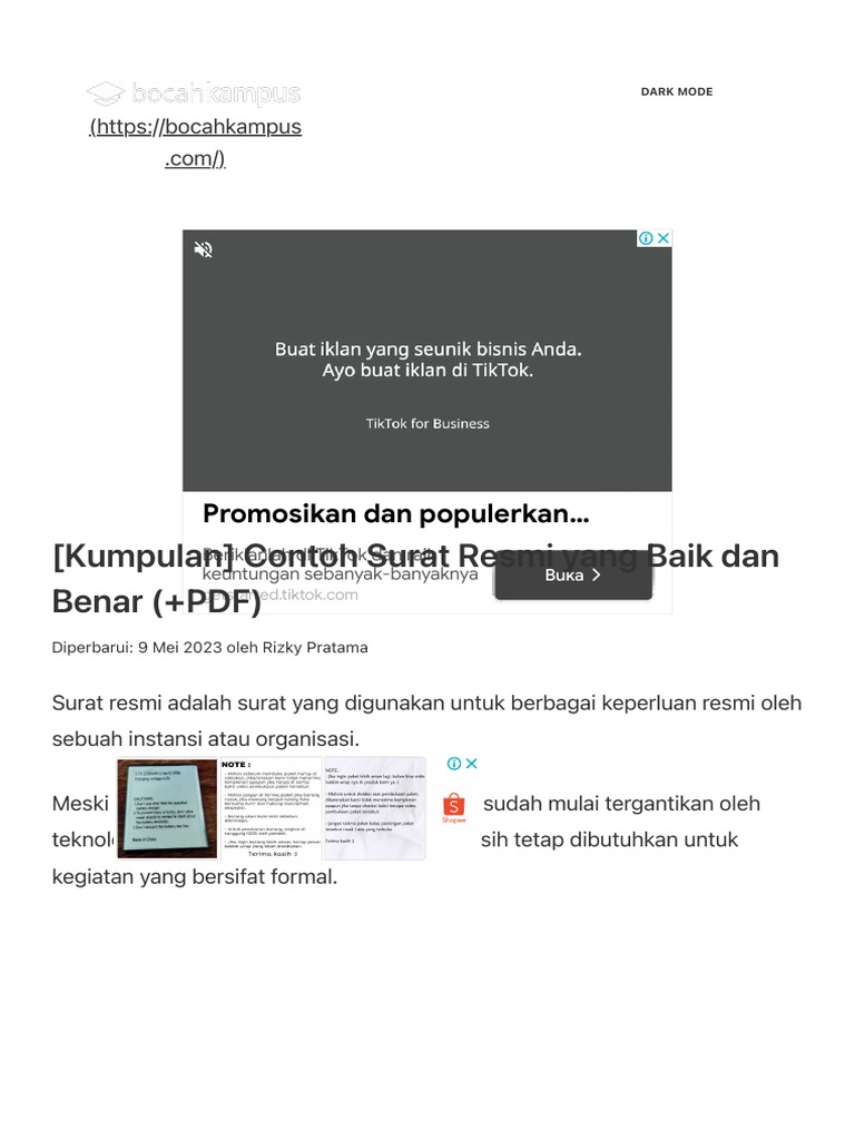 [Kumpulan] Contoh Surat Resmi yang Baik dan Benar (+PDF) | PDF