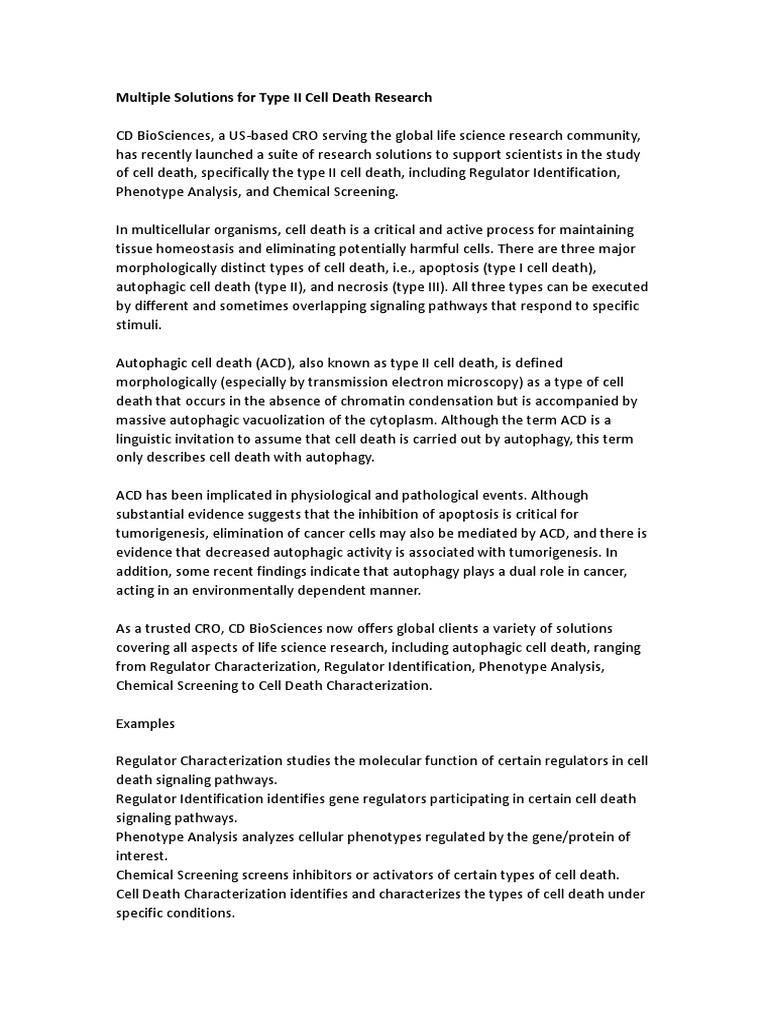 Multiple Solutions For Type II Cell Death Research | PDF | Autophagy ...