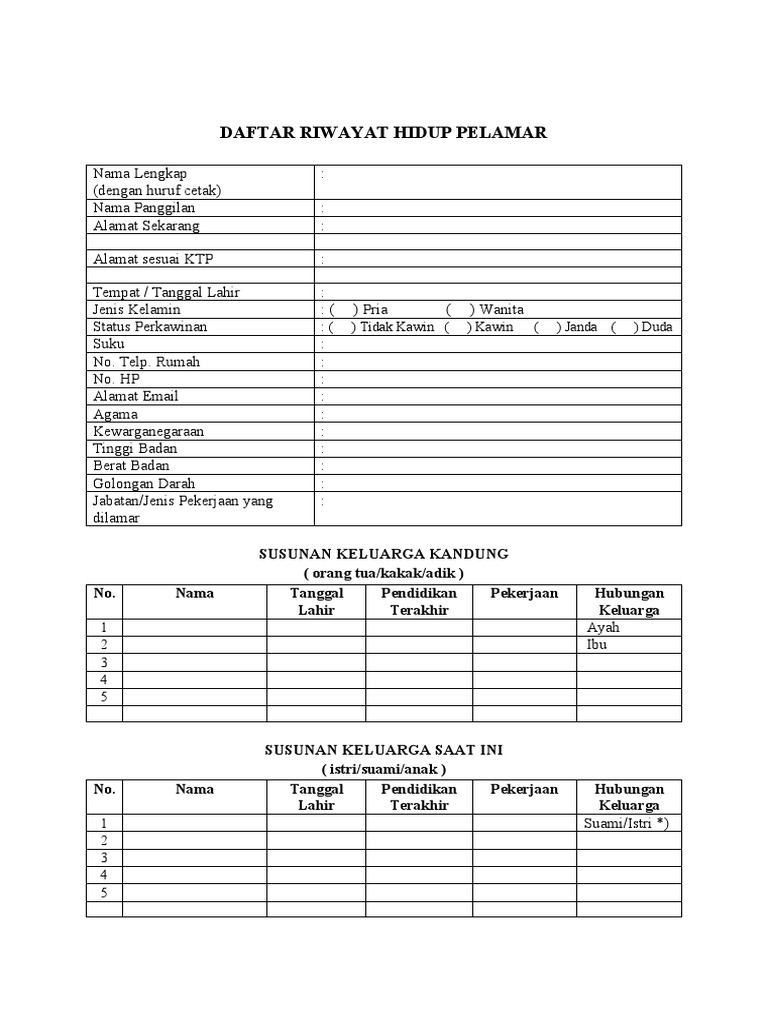Formulir Identitas Diri Calon Karyawan - 2 | PDF