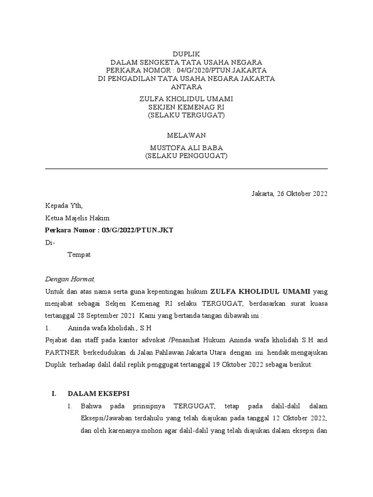 Duplik Tergugat | PDF