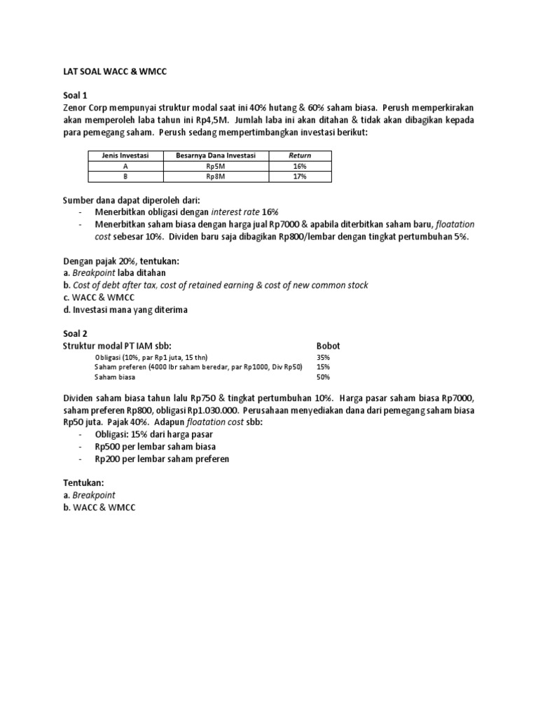 WACC & WMCC: Analisis Investasi dan Struktur Modal | PDF | Bisnis ...