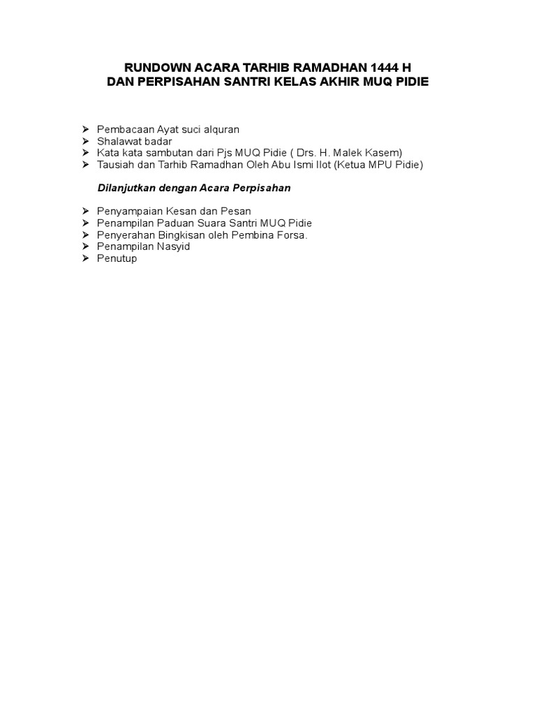 Rundown Acara Tarhib Ramadhan 1444 H | PDF