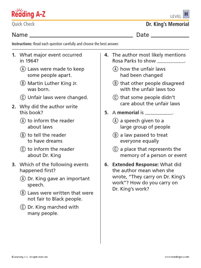 Dr. King's Memorial Worksheet | PDF | Martin Luther King Jr ...