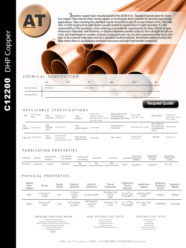 C12200 DHP Copper Tube Specs | PDF
