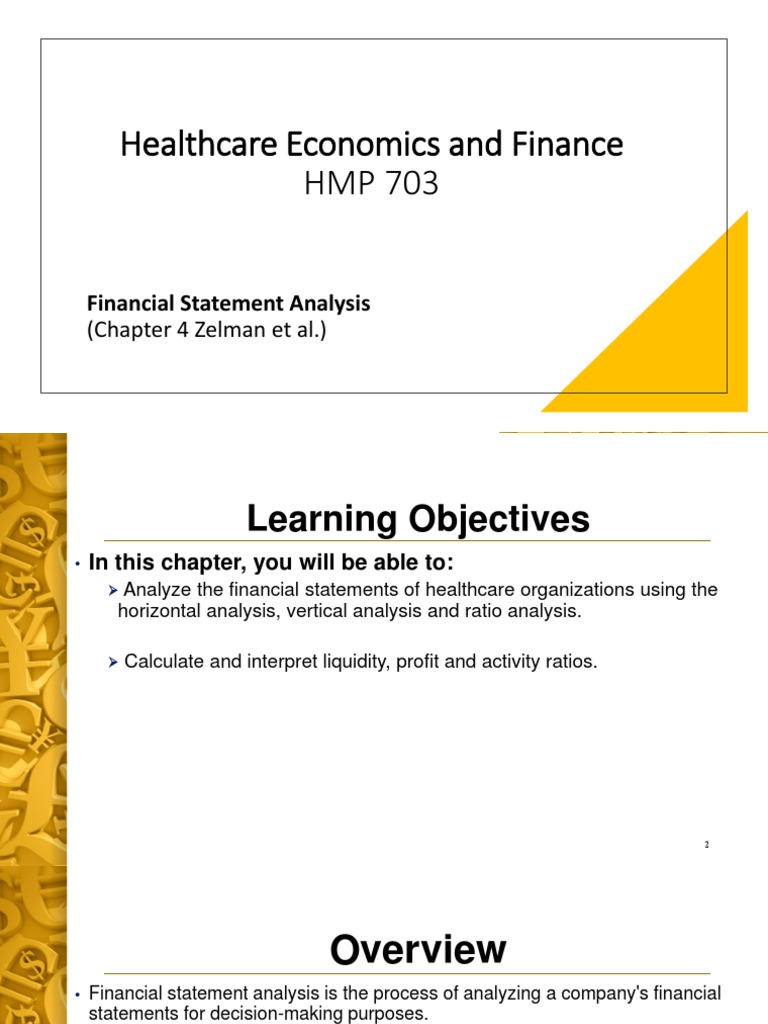 Healthcare Economics and Finance HMP 703: Financial Statement Analysis ...