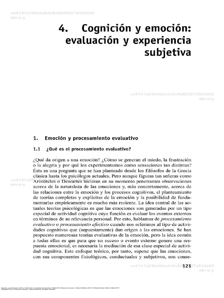 Cognición Y Emoción Evaluacion Y Experiencia Subjetiva Pdf