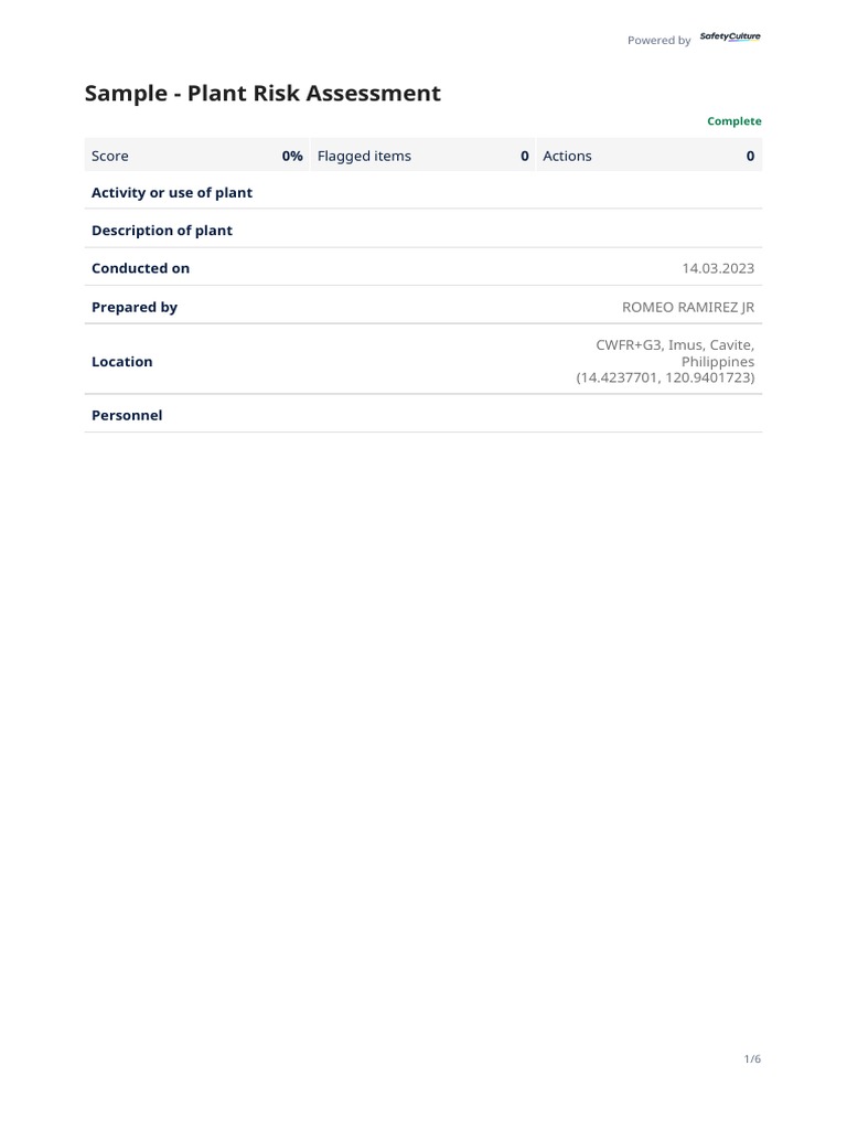 Sample Plant Risk Assessment | PDF | Hazards | Safety