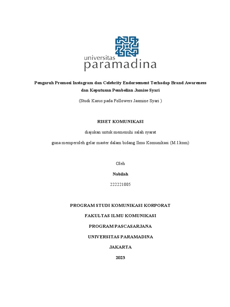 Promosi Instagram & Endorsement: Dampak pada Brand Awareness Jamise ...