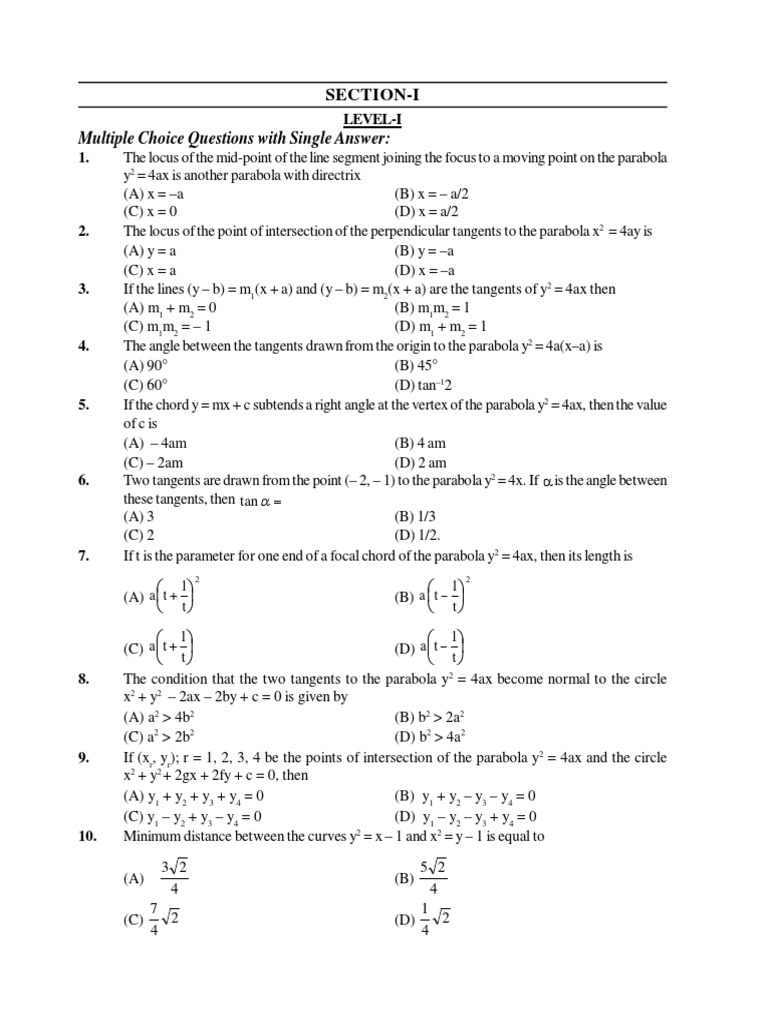 Parabola-04 - Exercise | PDF | Perpendicular | Algebraic Geometry
