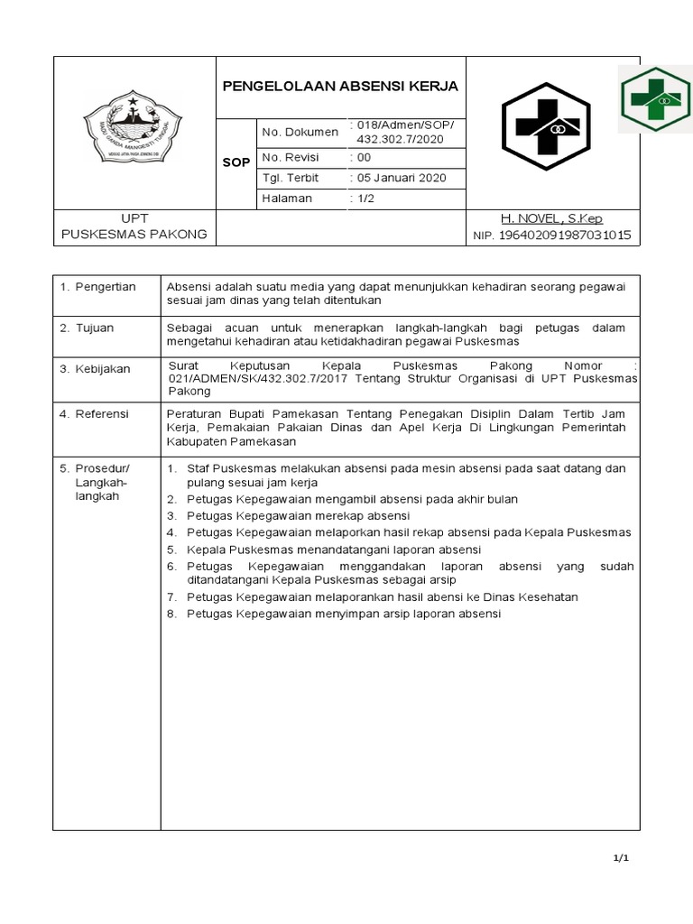 Sop Pengelolaan Absensi Kerja | PDF