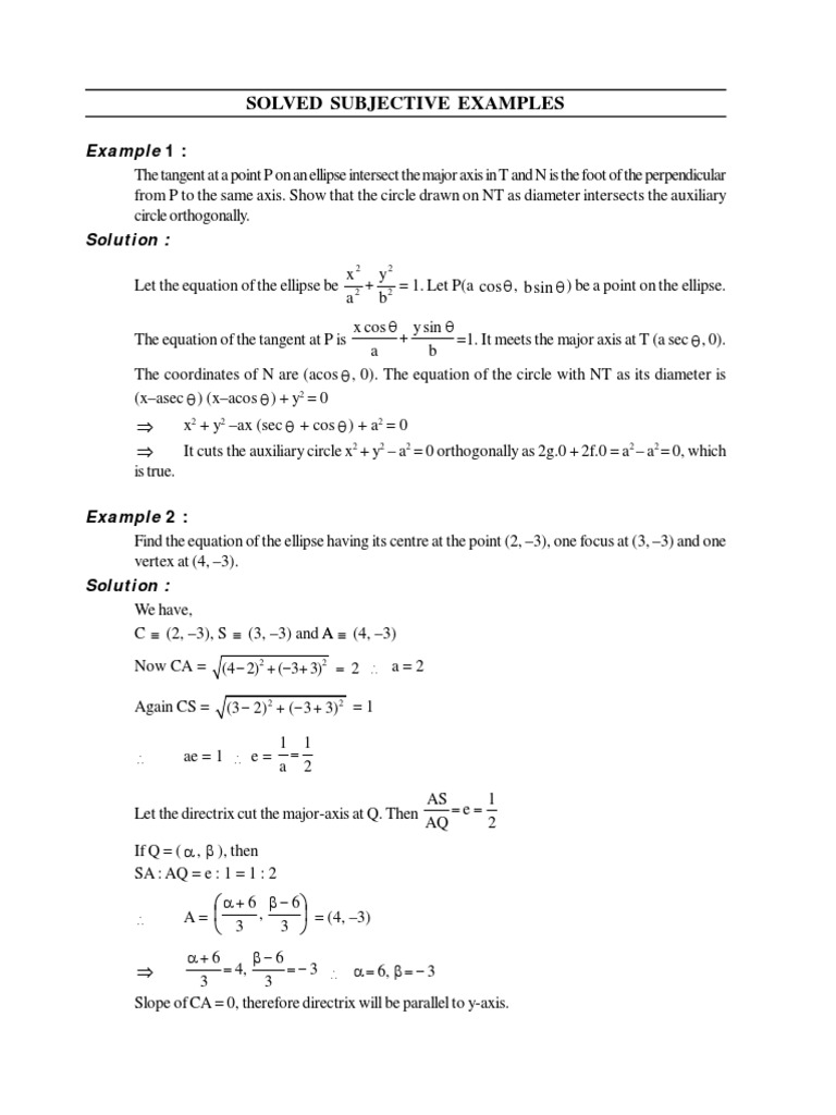 Ellipse-02 - Solved Example | PDF | Ellipse | Circle Ellipse-02 - Solved Example | PDF | Ellipse | Circle