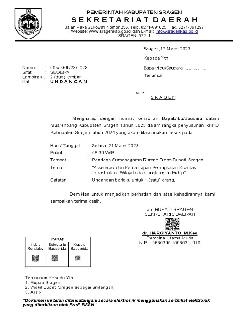 Undangan Musrenbang Sragen 2023 | PDF