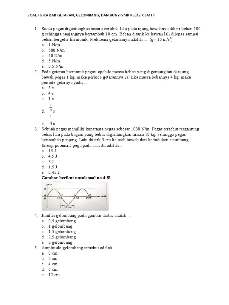 Soal Daring Fisika Bab Getaran, Gelombang, Dan Bunyi Kelas X Tkro | PDF