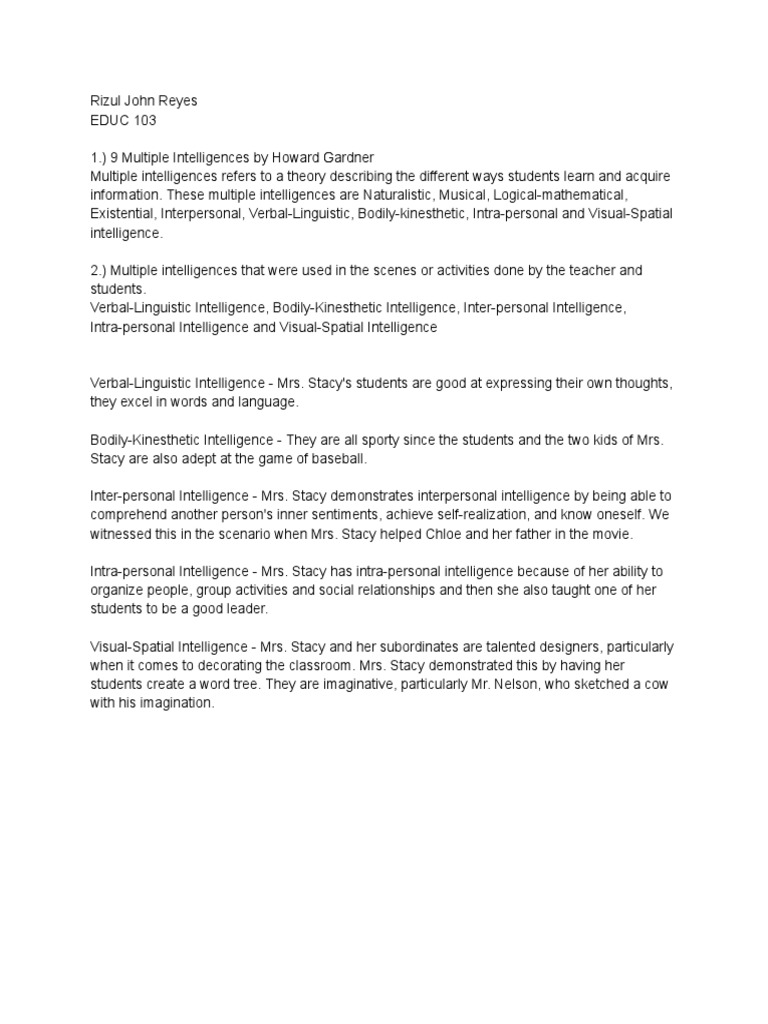 9 Multiple Intelligences | PDF