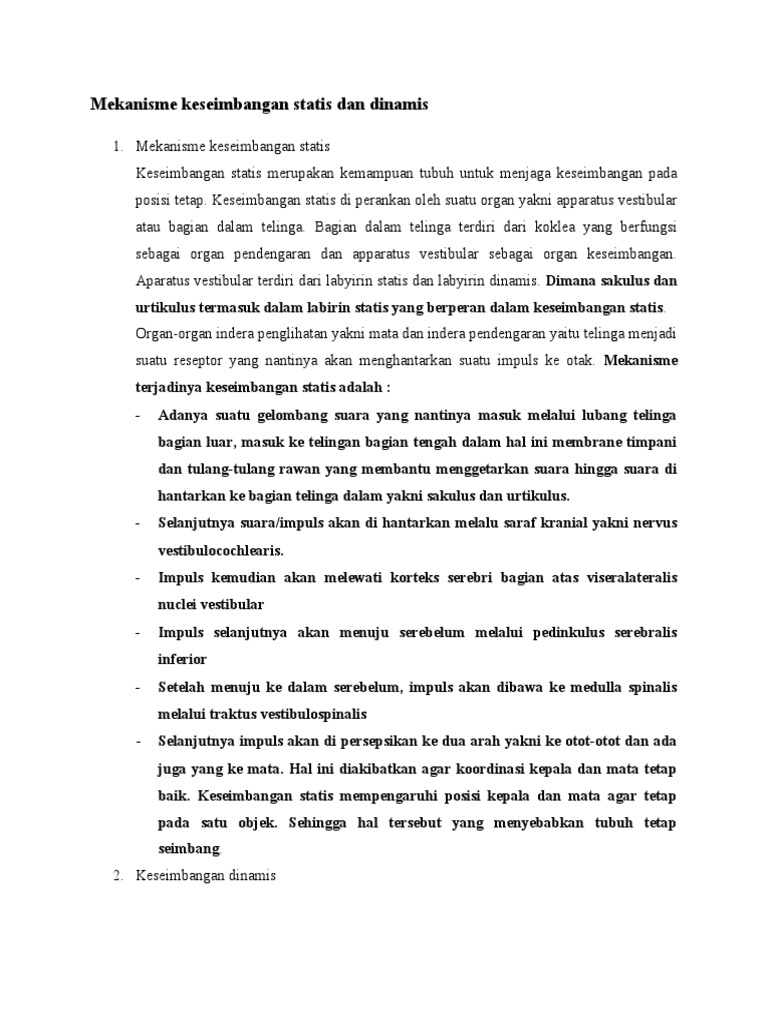 Mekanisme Keseimbangan Statis Dan Dinamis | PDF