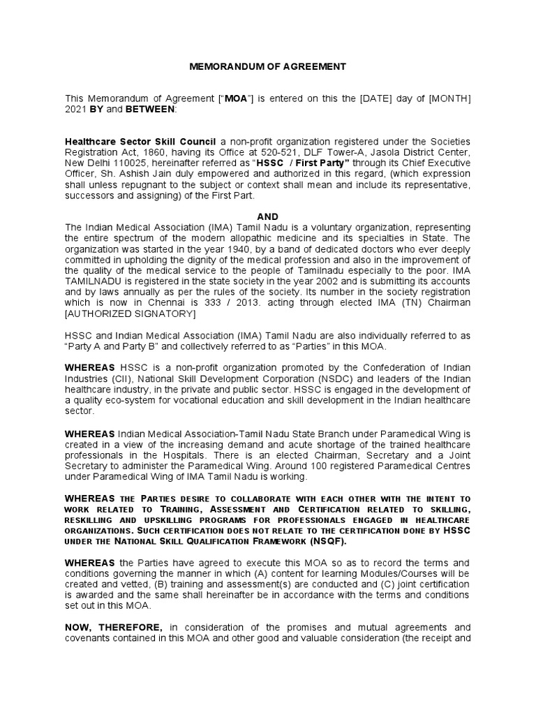 Draft MOA Template - CEP | PDF | Legal Liability | Breach Of Contract