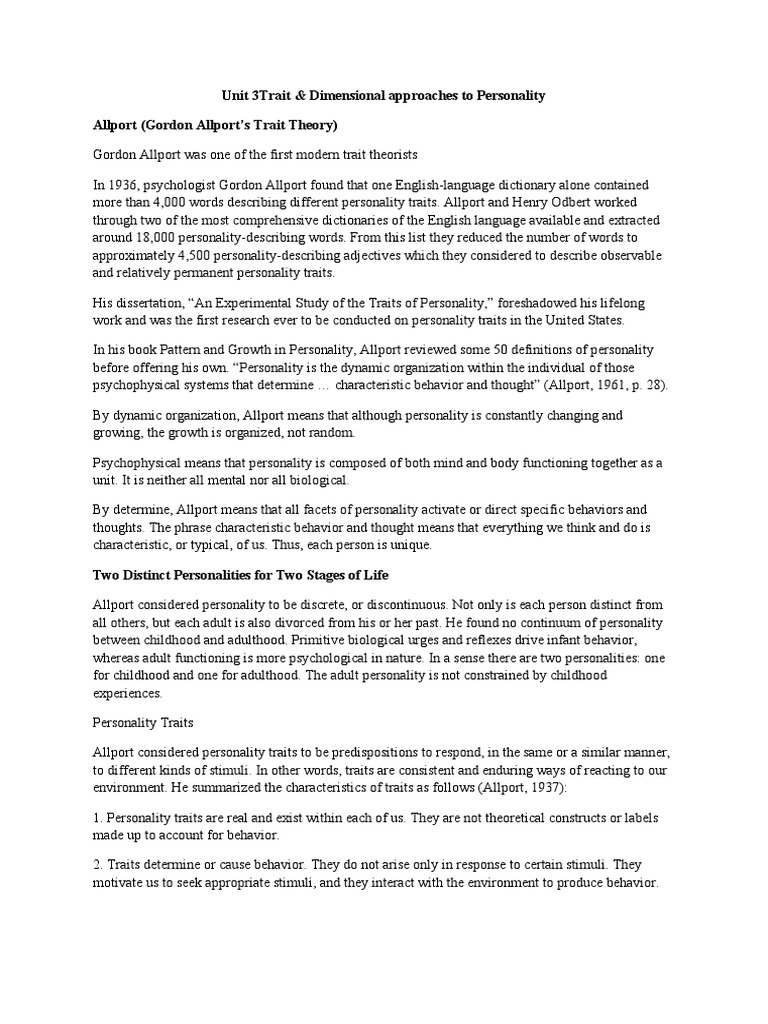 Theories of Personality Unit 3 | PDF | Extraversion And Introversion | Personality Psychology