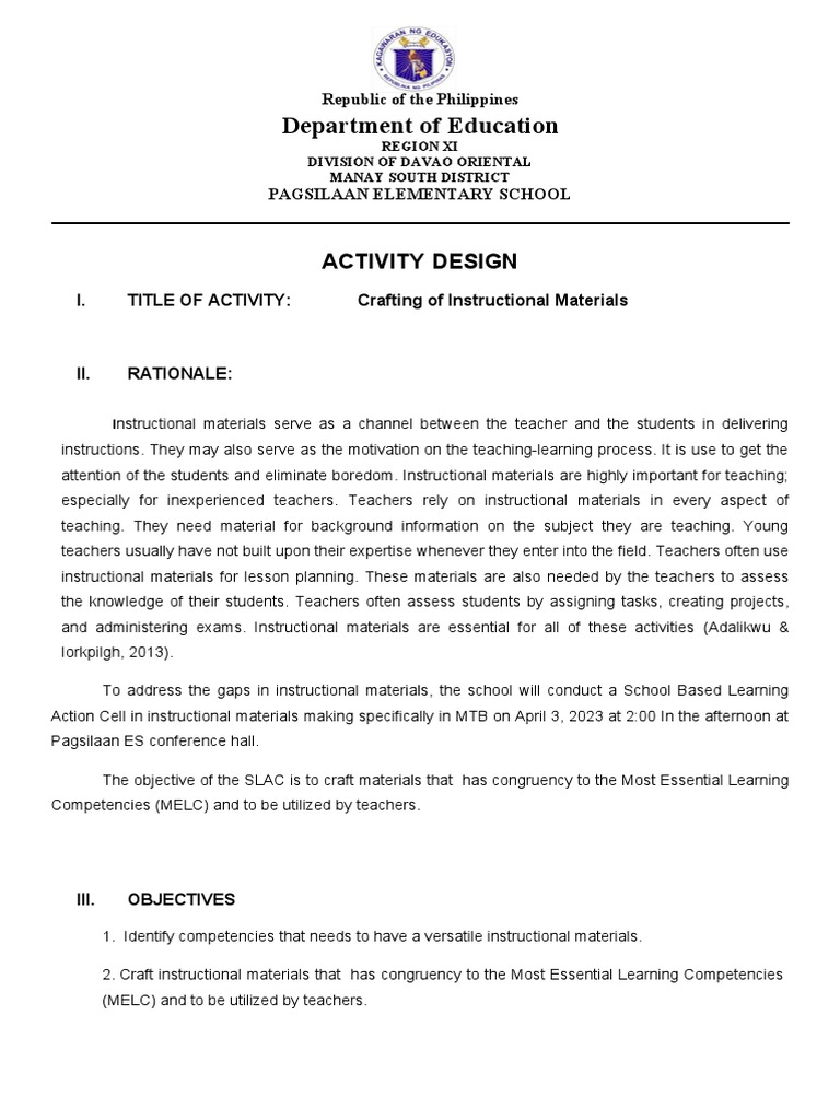 Slac 5 - Training Design-Lrcp - Instructional Making | PDF | Teachers ...