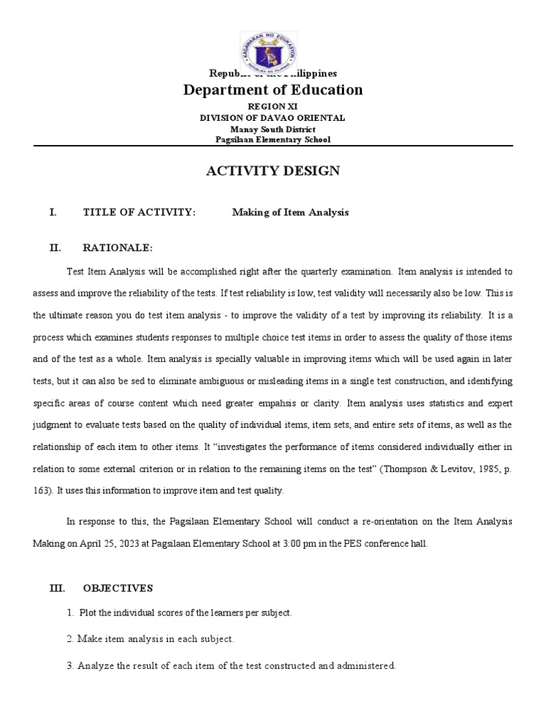 Slac 5 - Training Design-Lrcp - Item Analysis | PDF | Validity ...