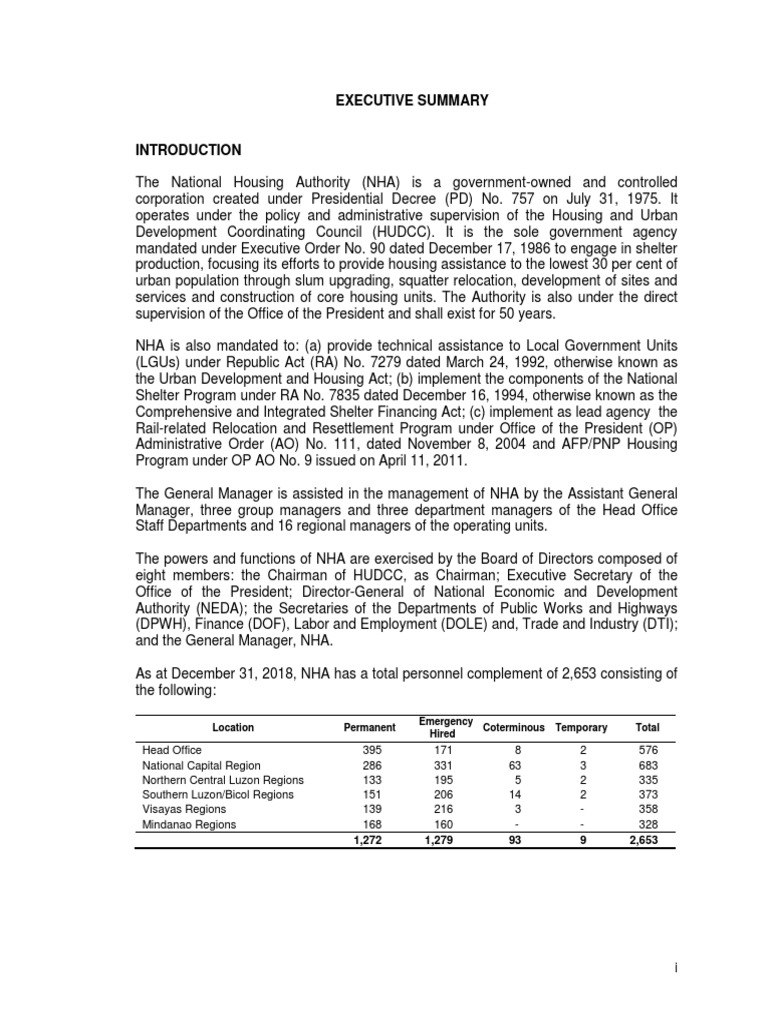 National Housing Authority Executive Summary 2018 | PDF | Audit | Insurance