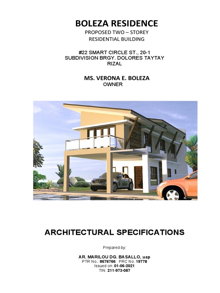 BOLESA Residence - Architectural Specification | PDF | Concrete | Lumber
