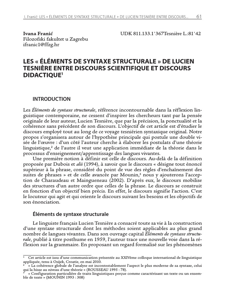 Tesnieres Elements de Syntaxe Structurale Between | PDF | Linguistique ...
