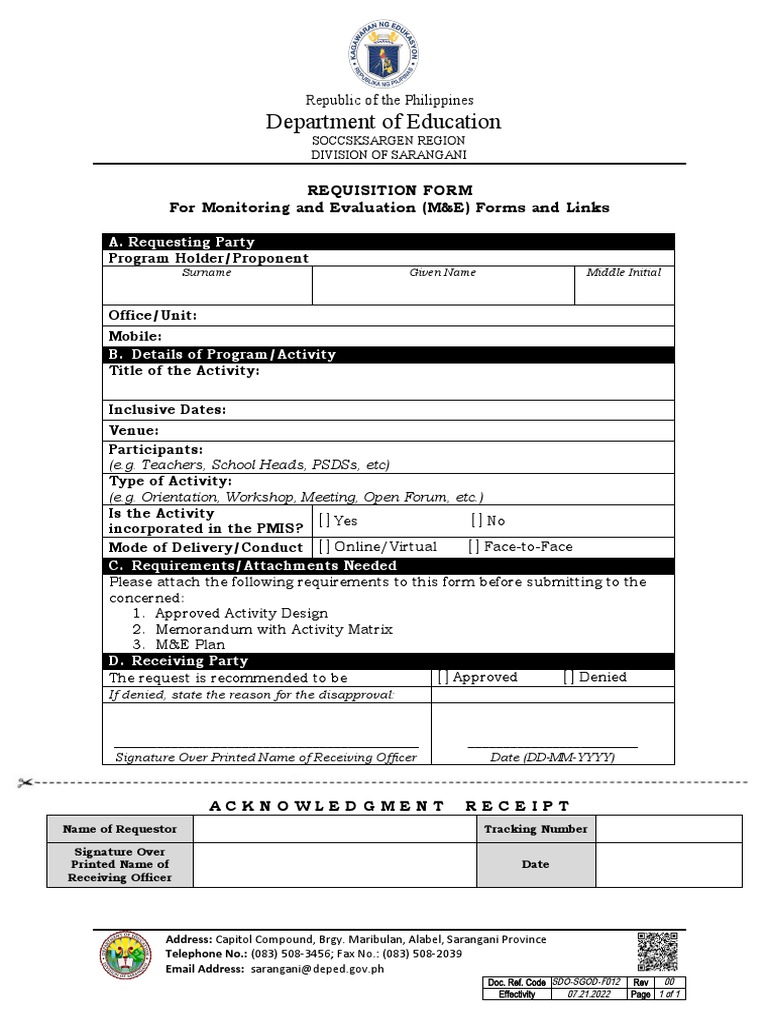 M&E Forms Requisition Form | PDF