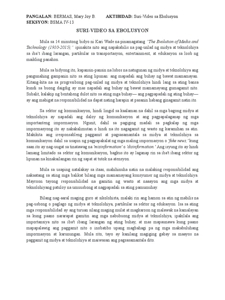 BERMAS - Suri-Video Sa Ebolusyon | PDF