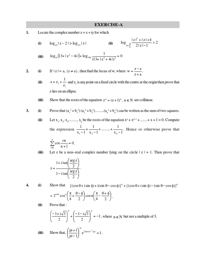 Complex Numbers Problem Set | PDF | Complex Number | Circle