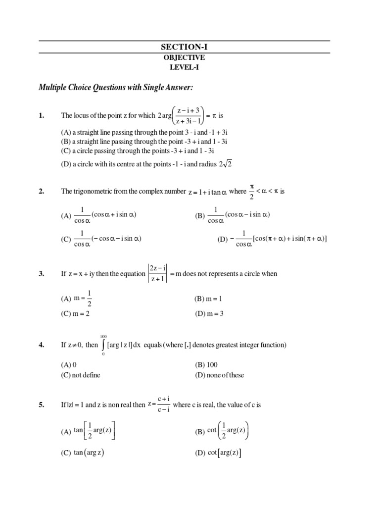 Complex Number-05 - Exercise | PDF | Complex Number | Circle