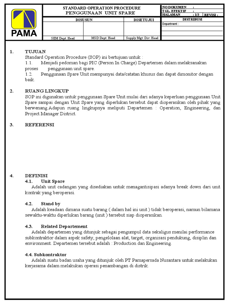 SOP Penggunaan Unit Spare Efektif | PDF