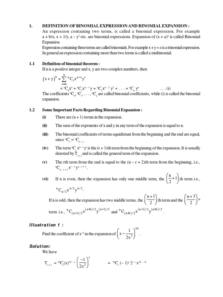 Binomial Theorem 01 Theory Pdf
