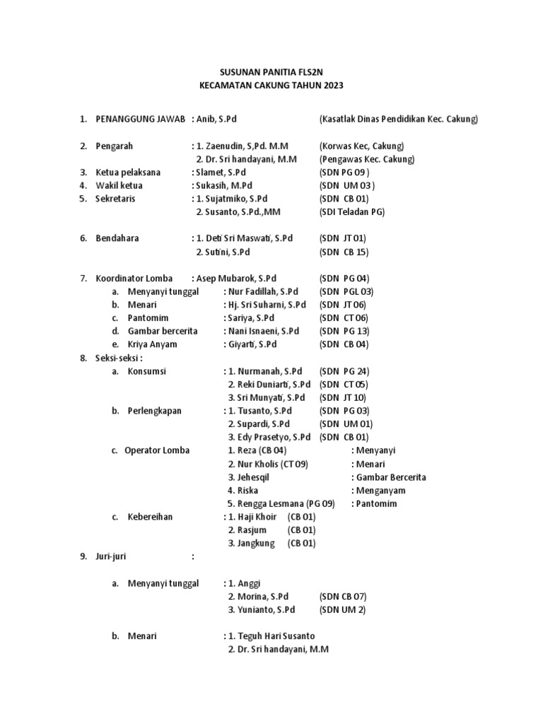 Susunan Panitia FLS2N 2023 | PDF