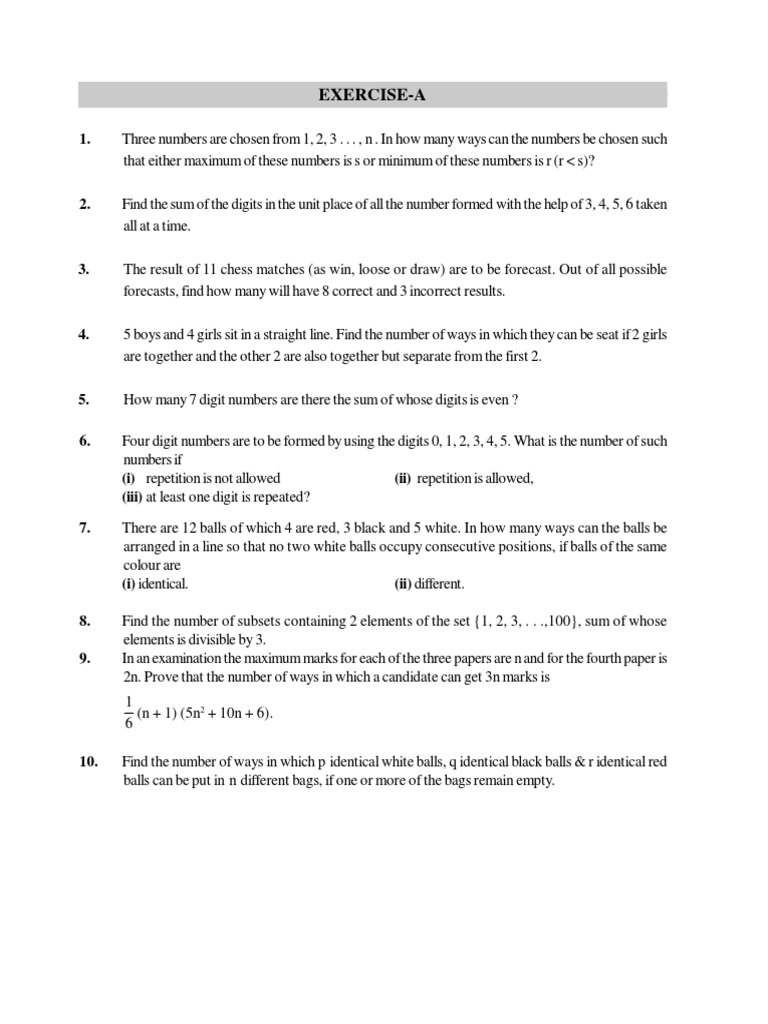 Permutation & Combination-04-Exercise | PDF | Numbers | Mathematics Permutation & Combination-04-Exercise | PDF | Numbers | Mathematics