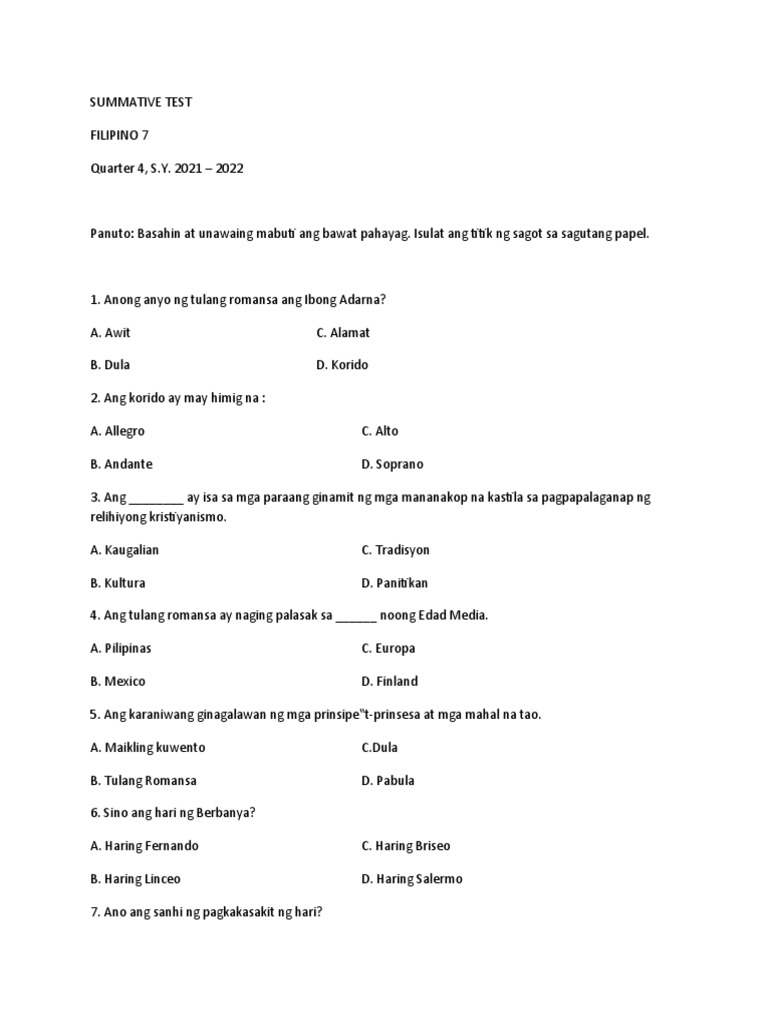 SUMMATIVE TEST-WPS Office | PDF
