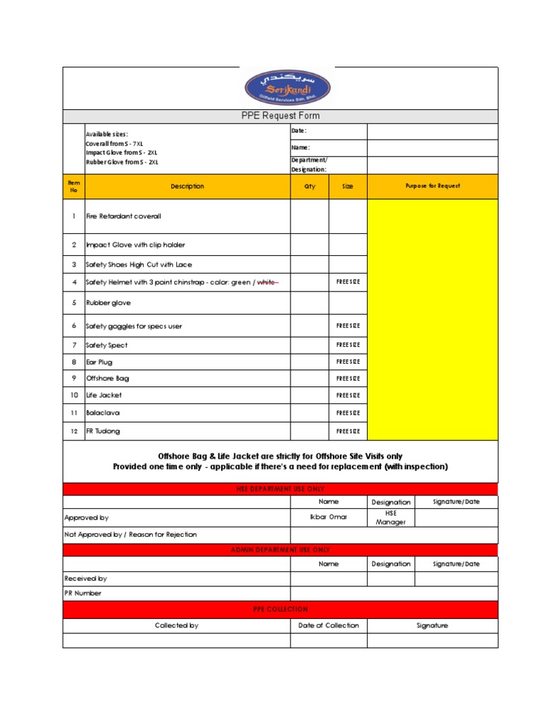 PPE Request Form (New) | PDF | Clothing | Sports Equipment