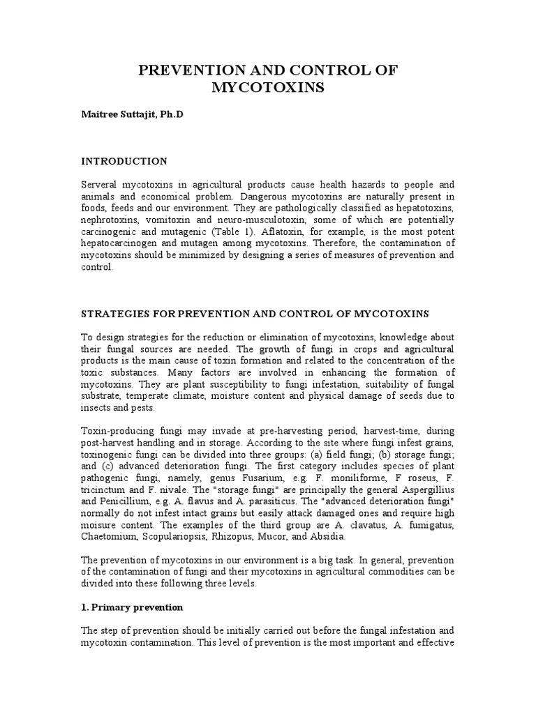 Prevention And Control Of Mycotoxins Pdf Mycotoxin Fungus