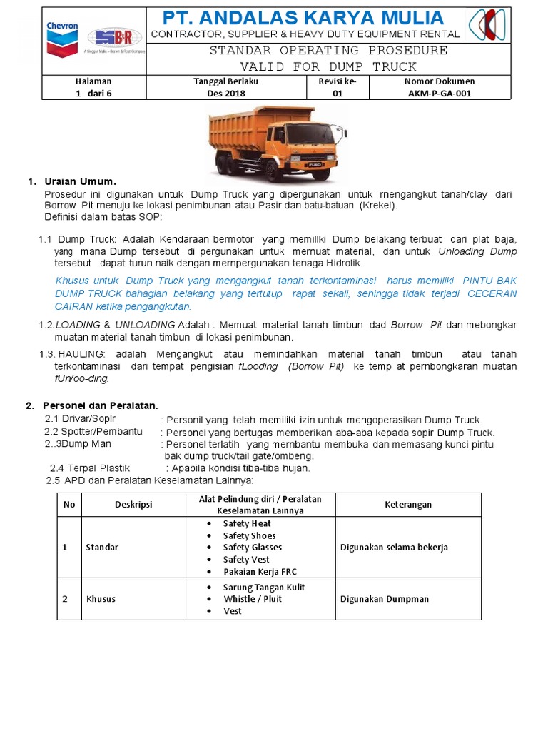 SOP Dump Truck | PDF