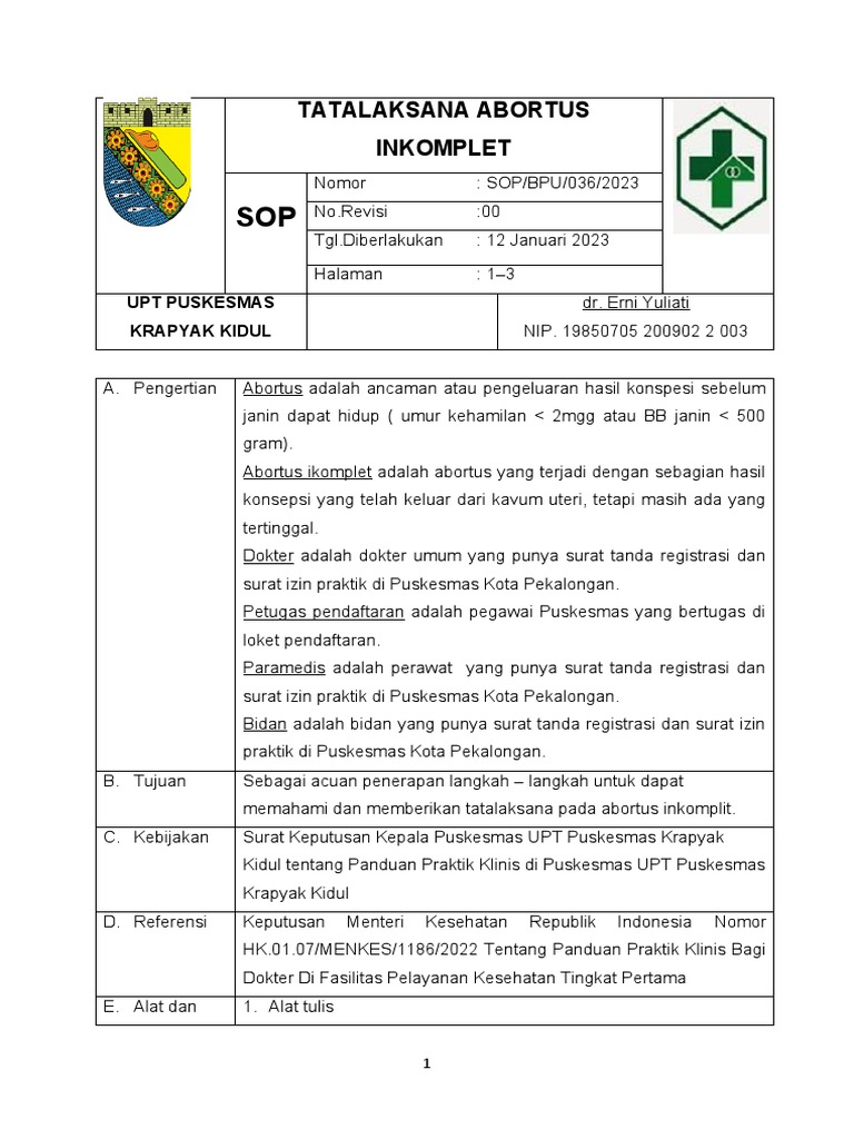 SOP Tatalaksana Abortus Incompletus | PDF