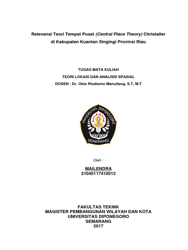 Relevansi Teori Tempat Pusat (Central Place Theory) Christaller | PDF