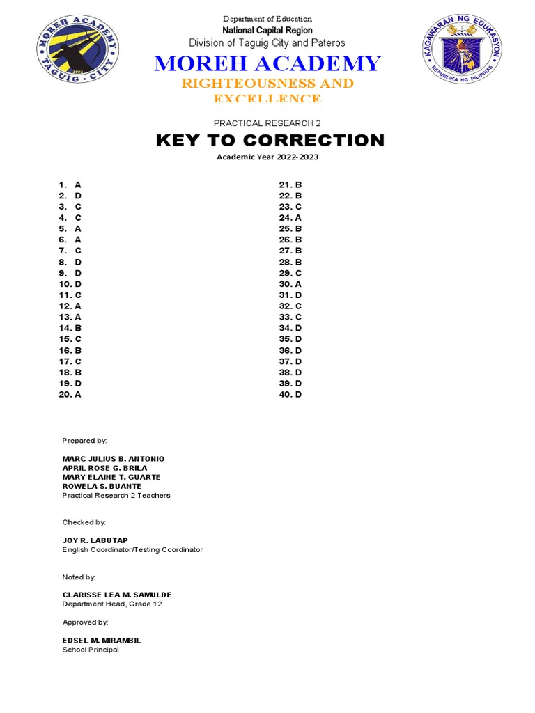 PR2 - Key To Correction | PDF