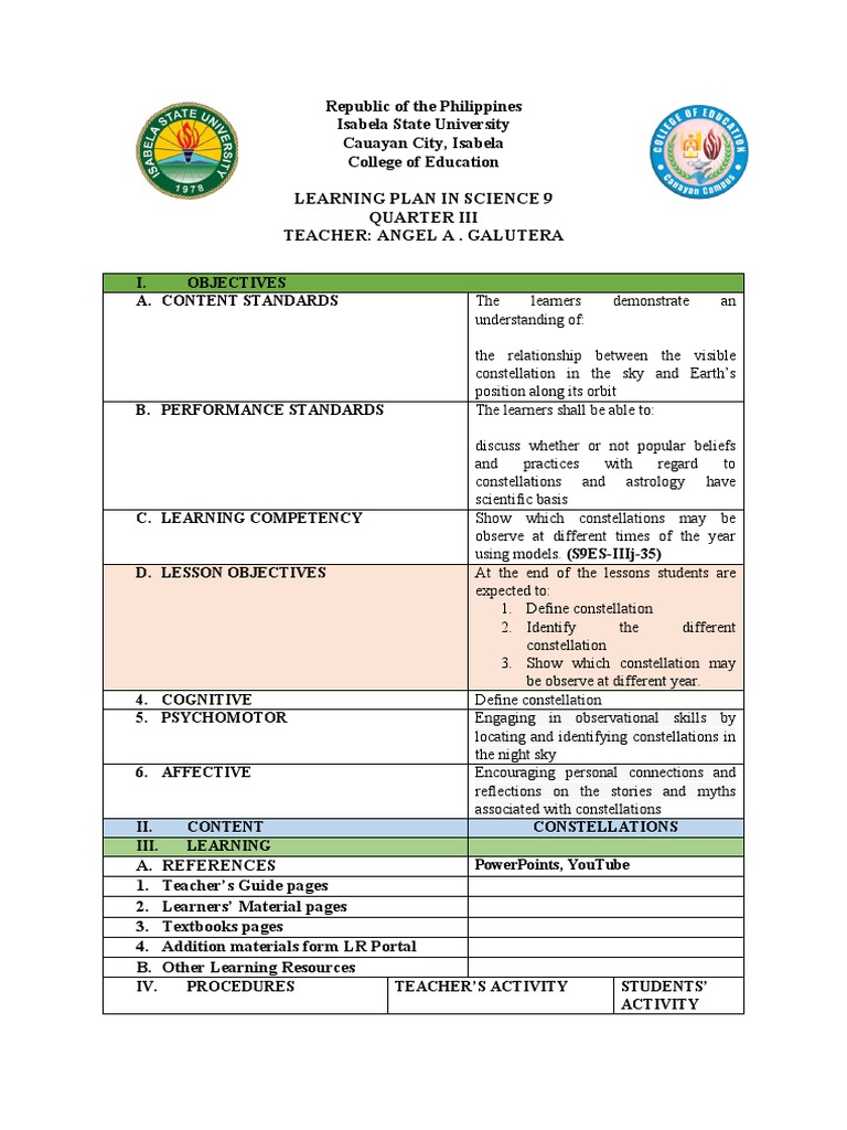 Grade-9 Constellation DLP | PDF | Stars | Sun
