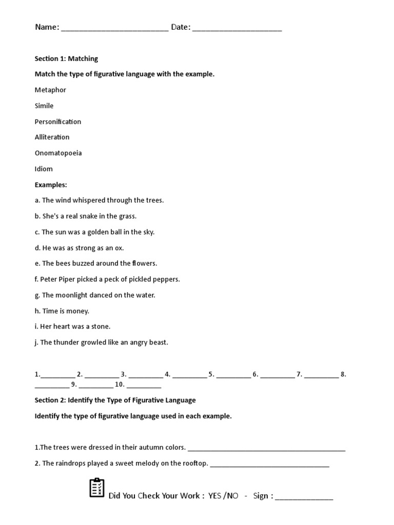 Figurative Language Practice Worksheet | PDF
