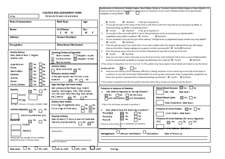 Facility Risk Assessment Form v.2 | PDF | Diabetes | Myocardial Infarction