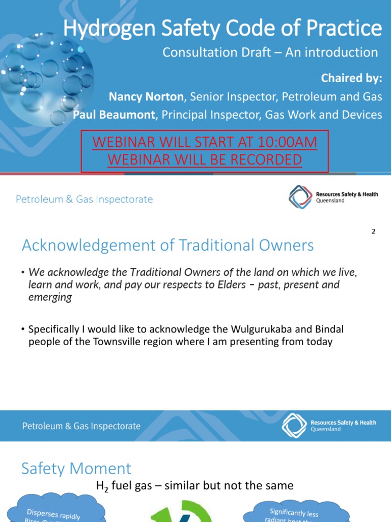 Webinar Slide Pack Consultation Draft H2 Safety Code of Practice | PDF ...